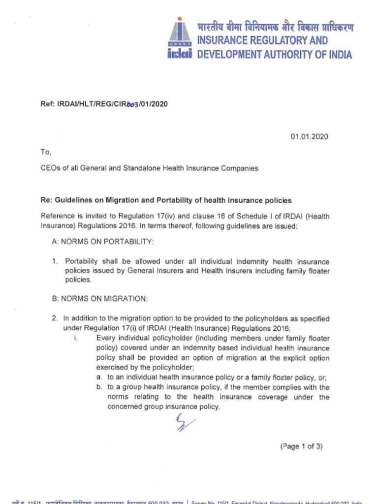 IRDA Health Portability Guidelines | PDF