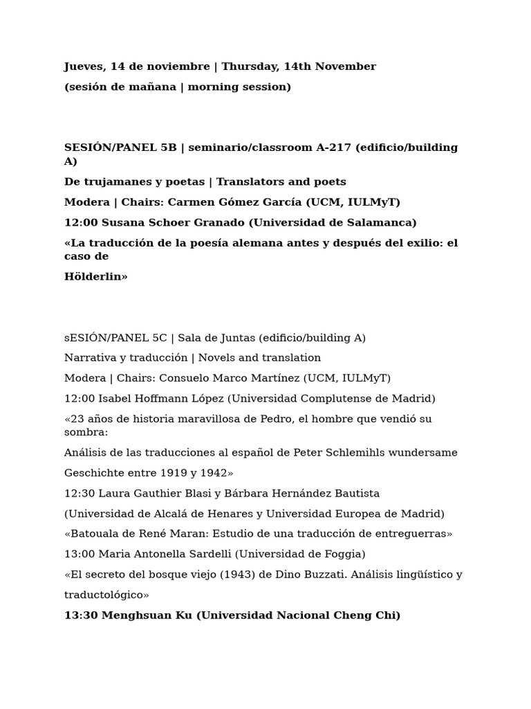 Programa Traducción 14 y 15 Nov | PDF | Traducciones | Escritura