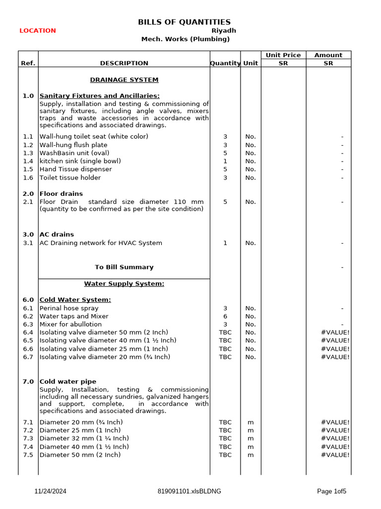 Plumbing BOQ - Martin Showroom | PDF | Pump | Valve