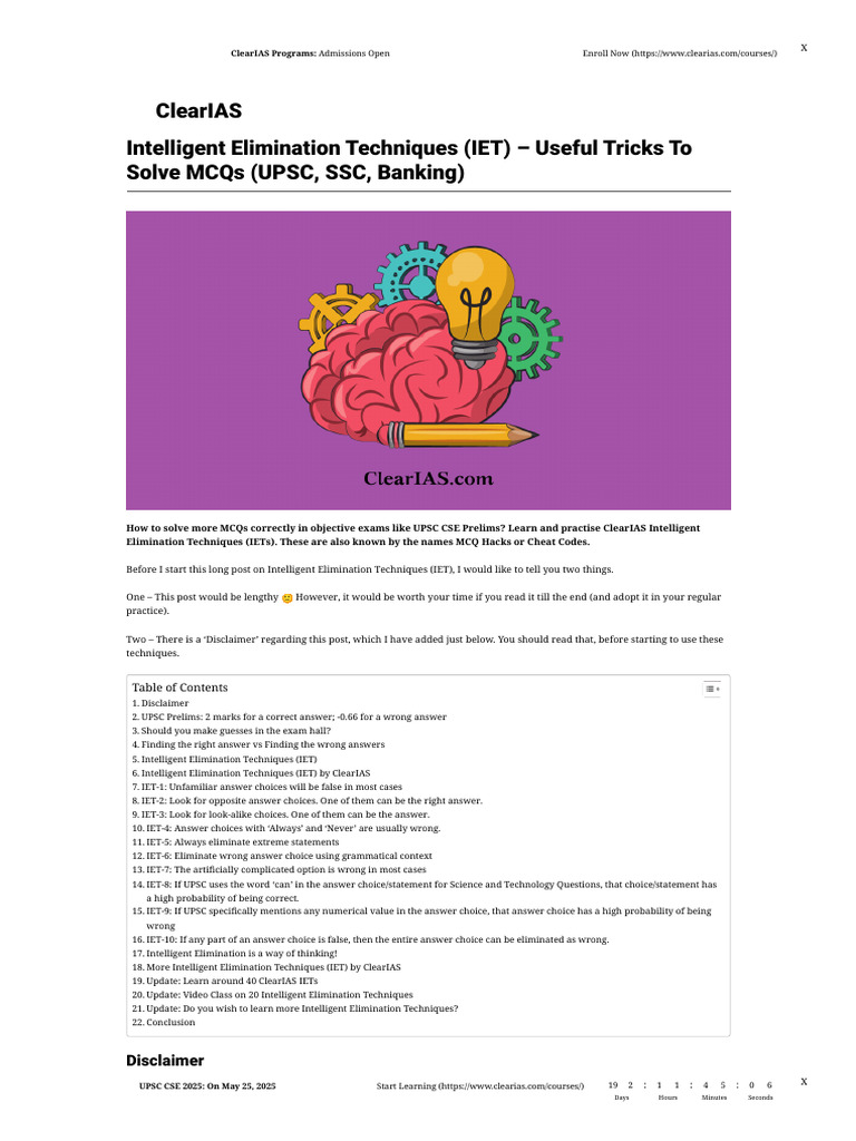 Intelligent Elimination Techniques (IET) - Useful Tricks To Solv | PDF | Multiple Choice