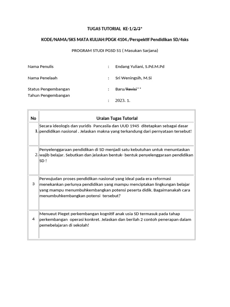 Tugas Tutorial Ke1 Perspektif Pendidikan SD | PDF | Karier & Perkembangan