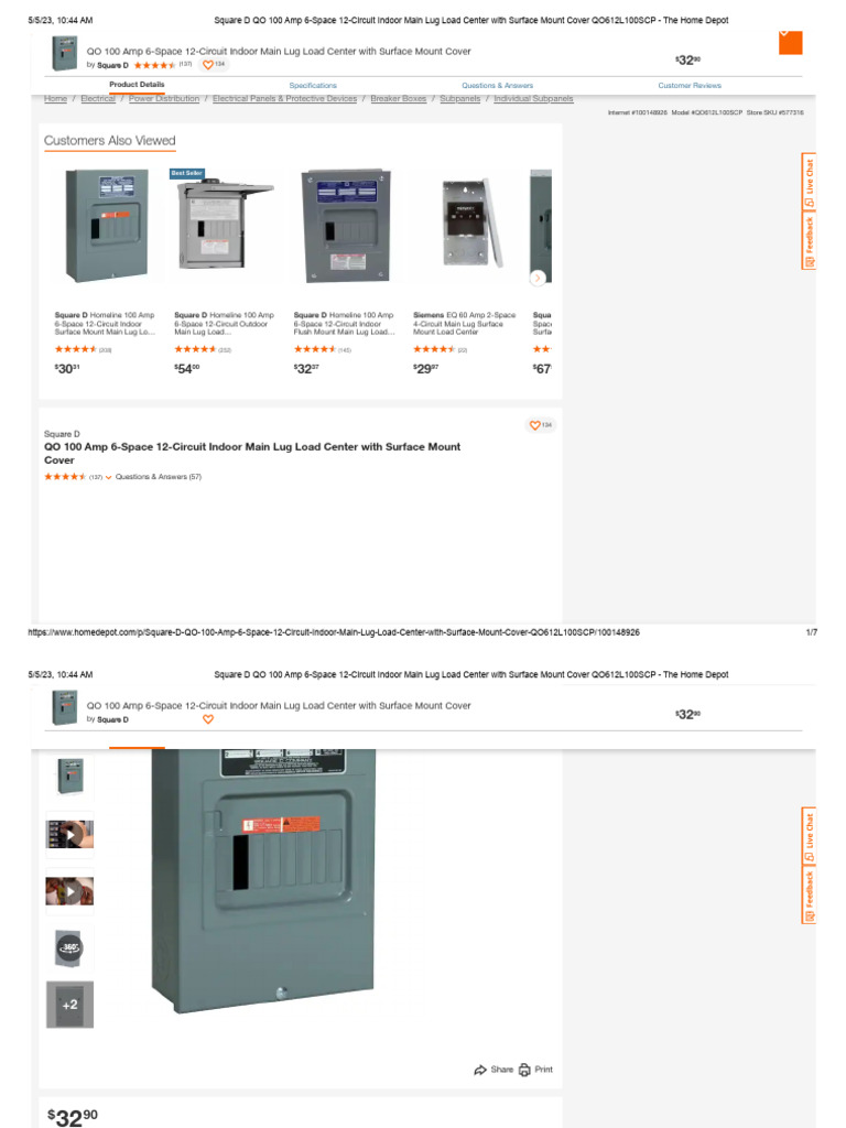 Square D QO 100 Amp 6-Space 12-Circuit Indoor Main Lug Load Center With ...