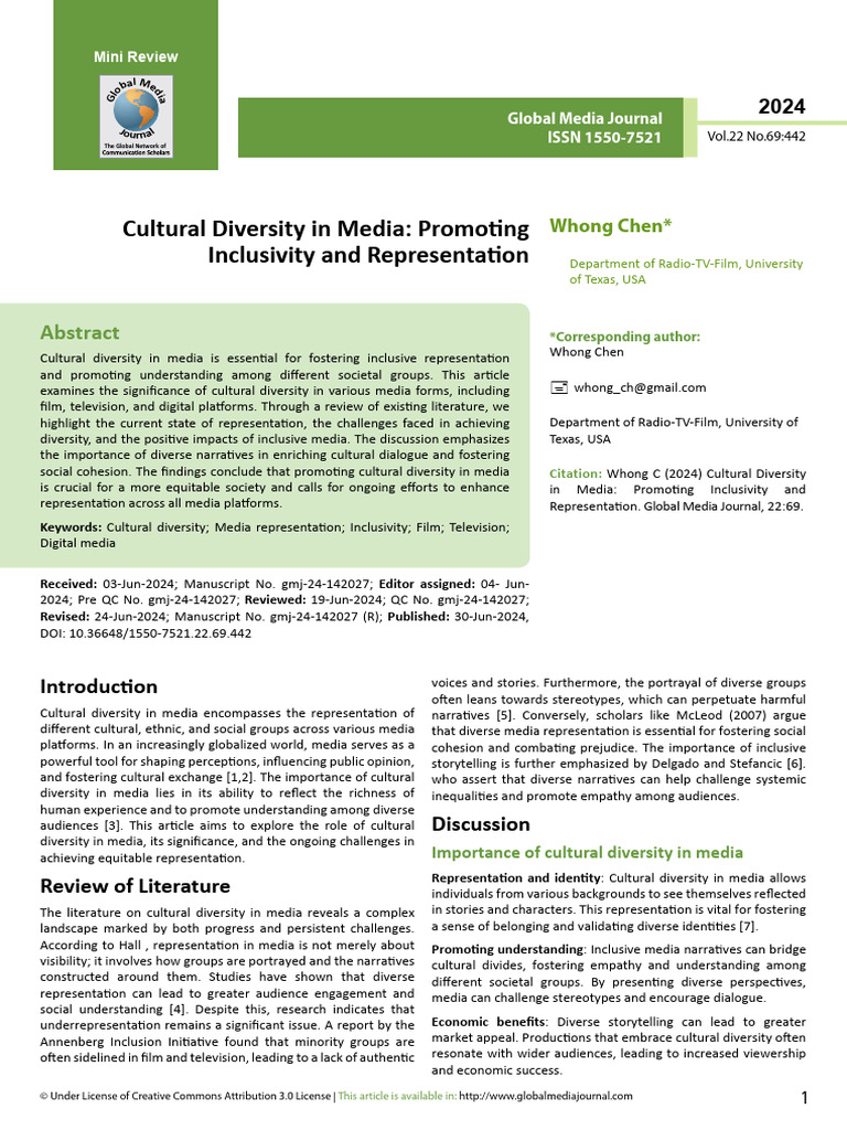 Cultural Diversity in Media 2024 | PDF | Narrative | Cultural Diversity