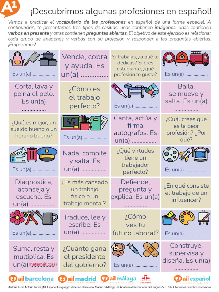 Ejercicio Espanol Vocabulario Profesiones 3 | PDF