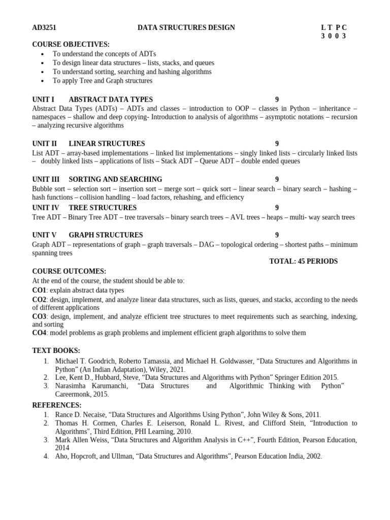 Ad3251ad3251data Structures Design | PDF | Algorithms And Data Structures | Computer Programming