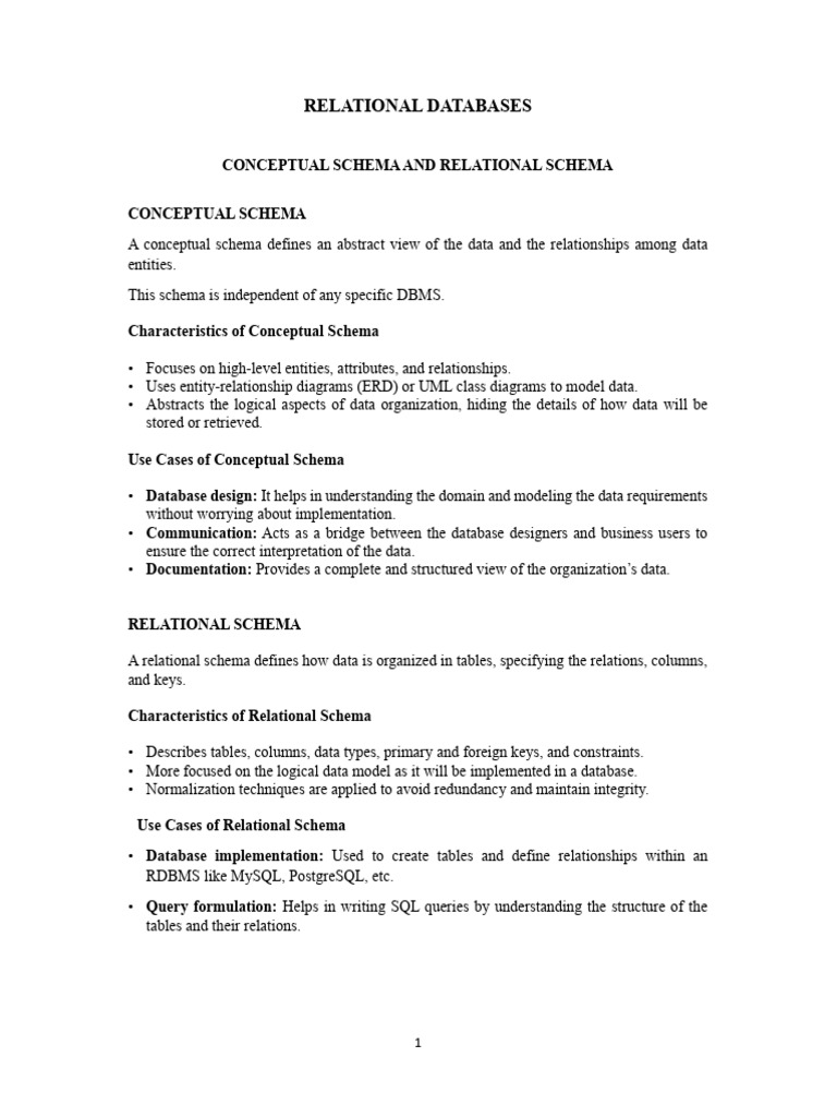 Conceptual vs Relational Database Schemas | PDF | Relational Database | Databases