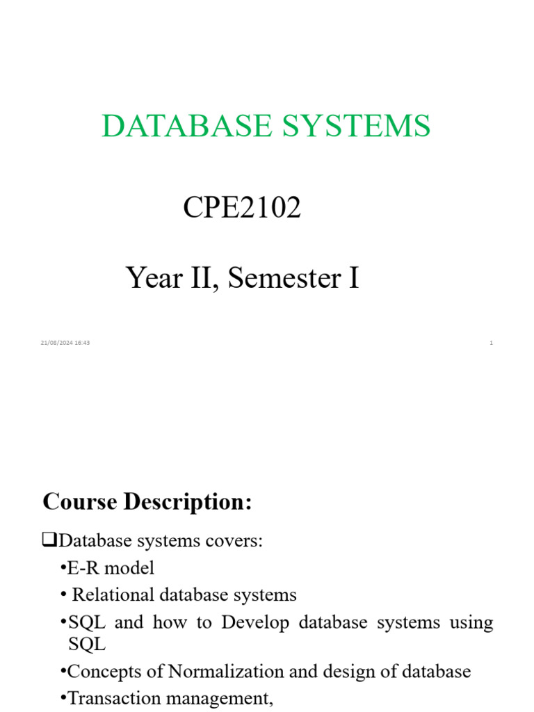 Database Systems Lecture 1 | PDF | Databases | Data Database Systems Lecture 1 | PDF | Databases | Data