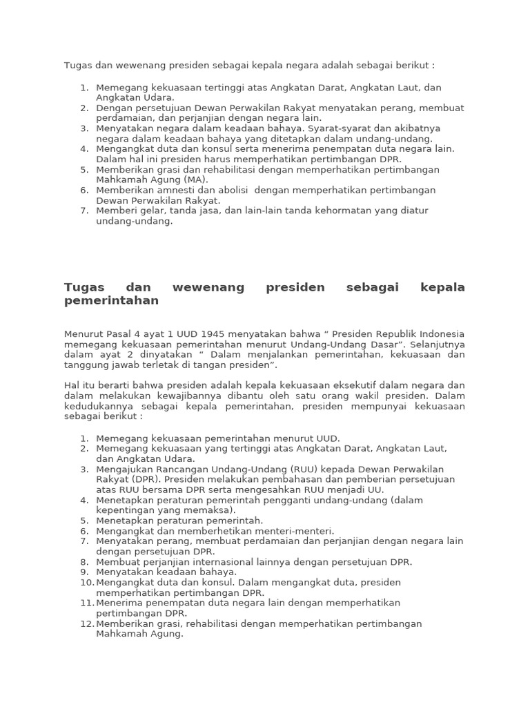 Tugas Dan Wewenang Presiden Sebagai Kepala Negara Adalah Sebagai ...