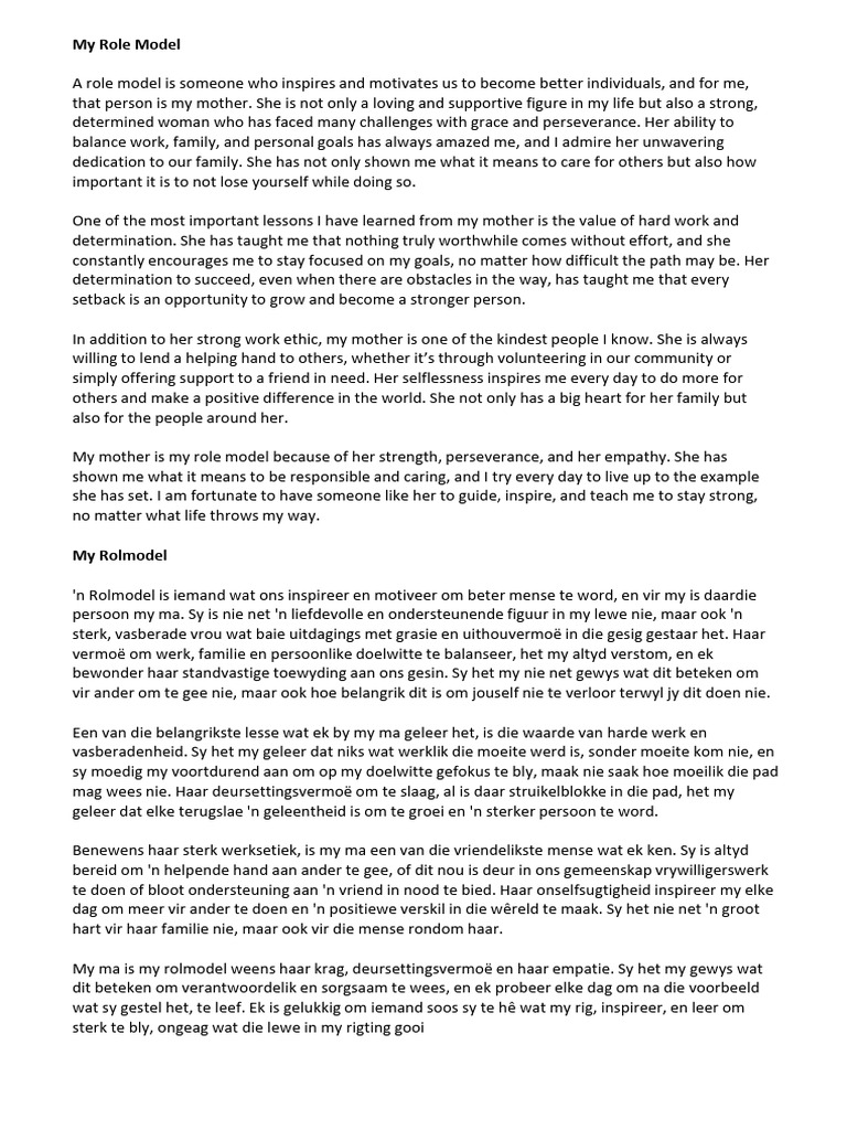 My Role Model AFRIKAANS ESSAY | PDF