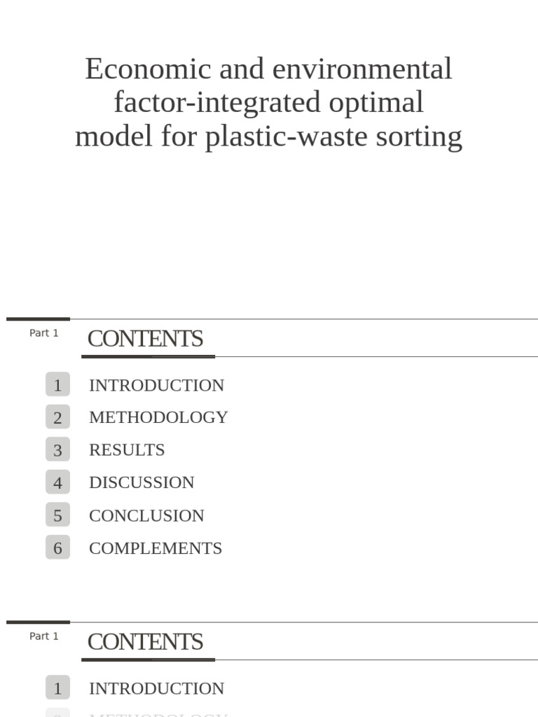 논문리뷰 Economic and Envrionmental Factor-Integrated Optimal Model for Plastic-waste Sorting | PDF