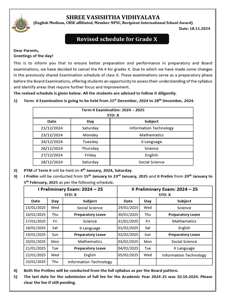Circular For Class 10 Students 2024-25 | PDF | Schools