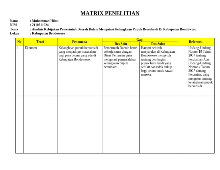 MATRIX - PENELITIAN Hilmi | PDF