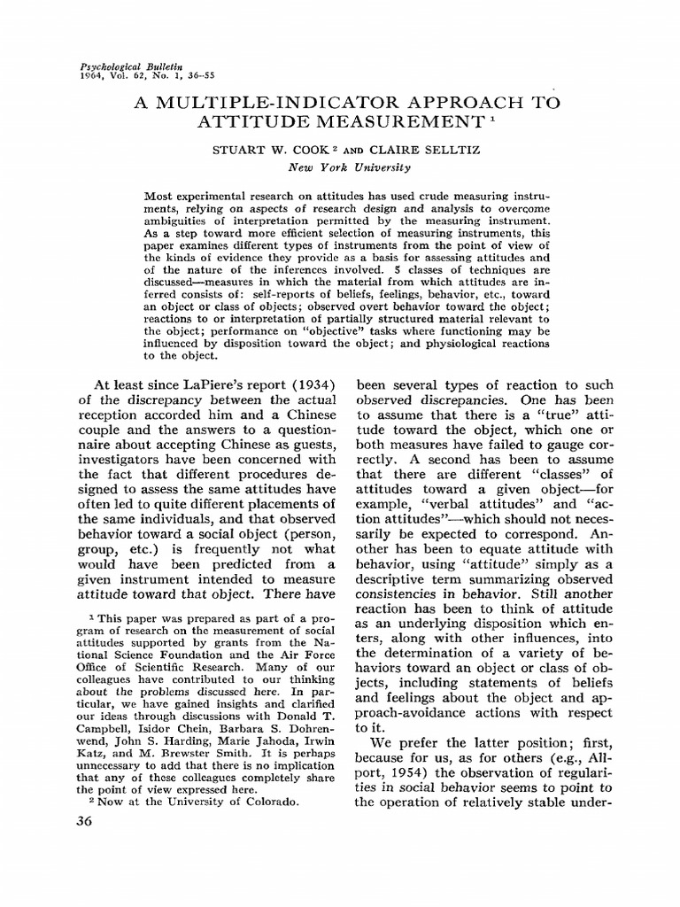 Cook 1964 | PDF | Attitude (Psychology) | Behavior