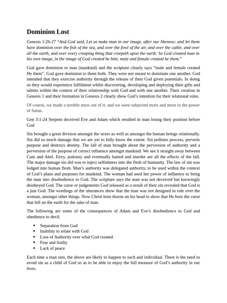 HDS Dominion lost | PDF | Adam And Eve | Book Of Genesis