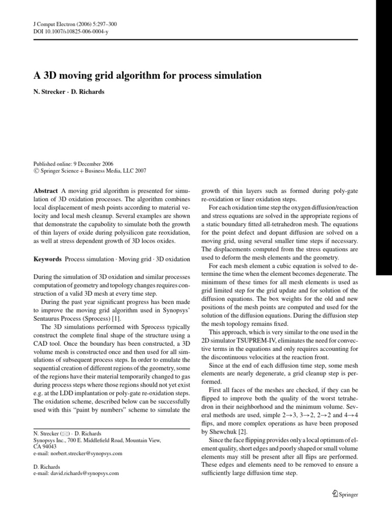 2006 A 3D Moving Grid Method For Process Simulation | PDF | Simulation ...