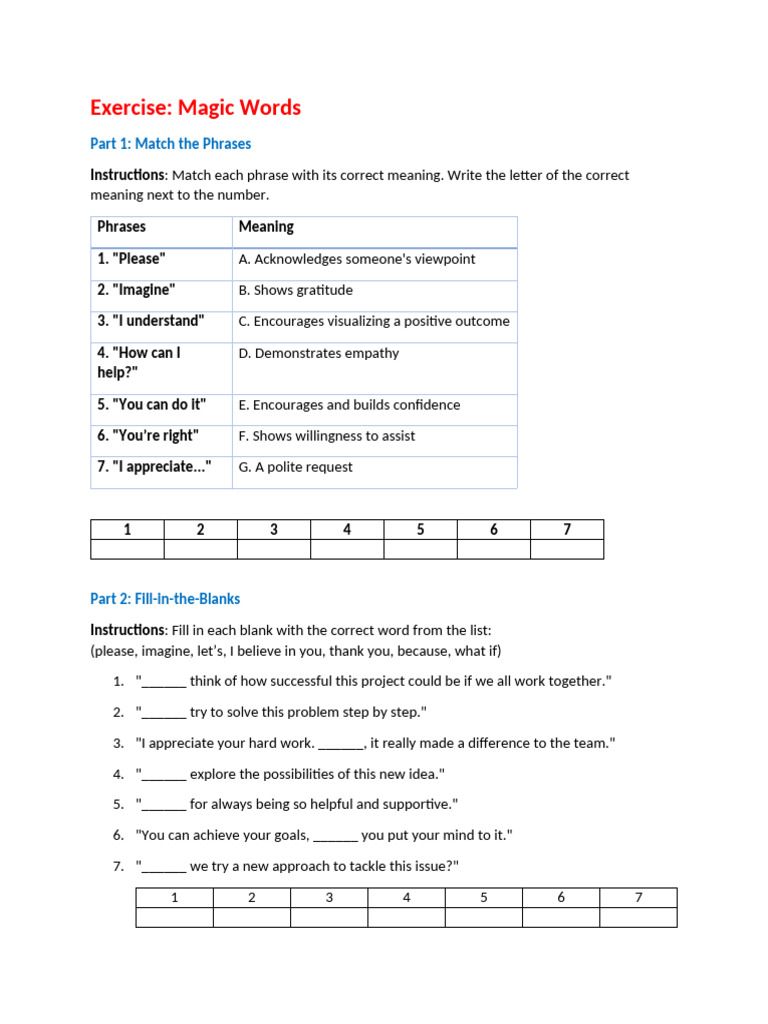 Exercise Magic Words | PDF