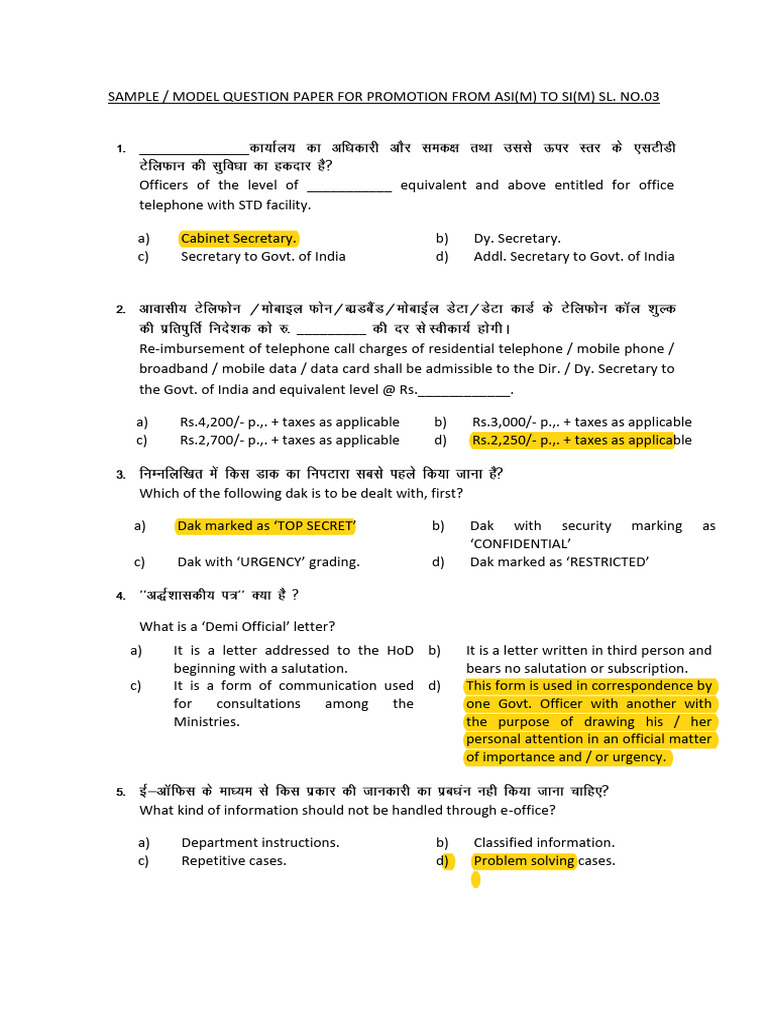 ASI to SI Promotion Exam Model Paper | PDF | Payroll Tax | Taxes