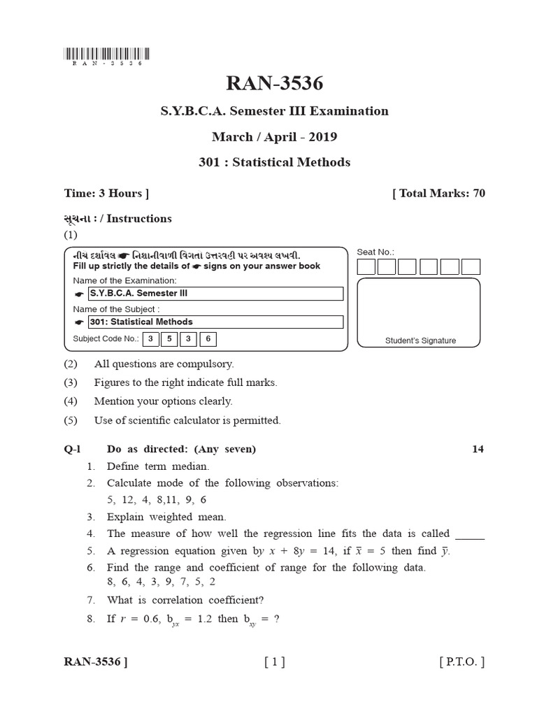Bca 3 Sem Statistical Methods 2019 | PDF | Statistics | Regression Analysis