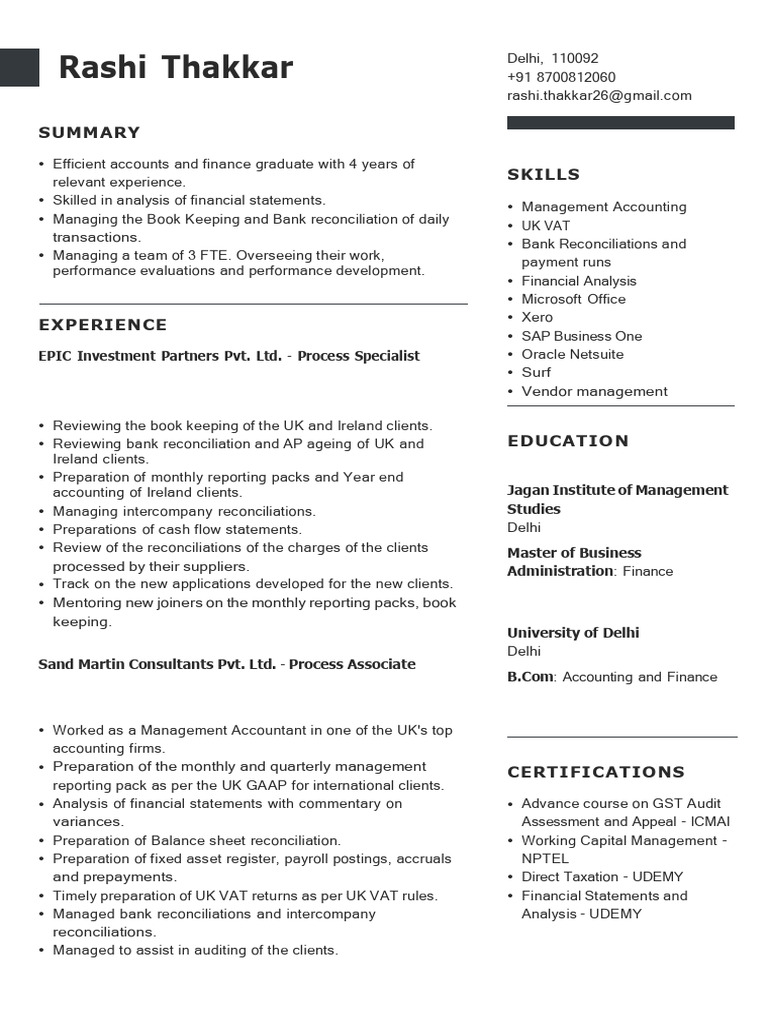 Resume - Rashi Thakkar | PDF | Accounting | Bookkeeping