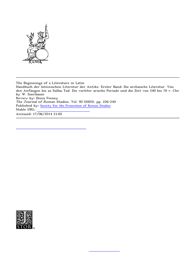 (The Journal of Roman Studies Vol. 95) Review by - Denis Feeney - The ...