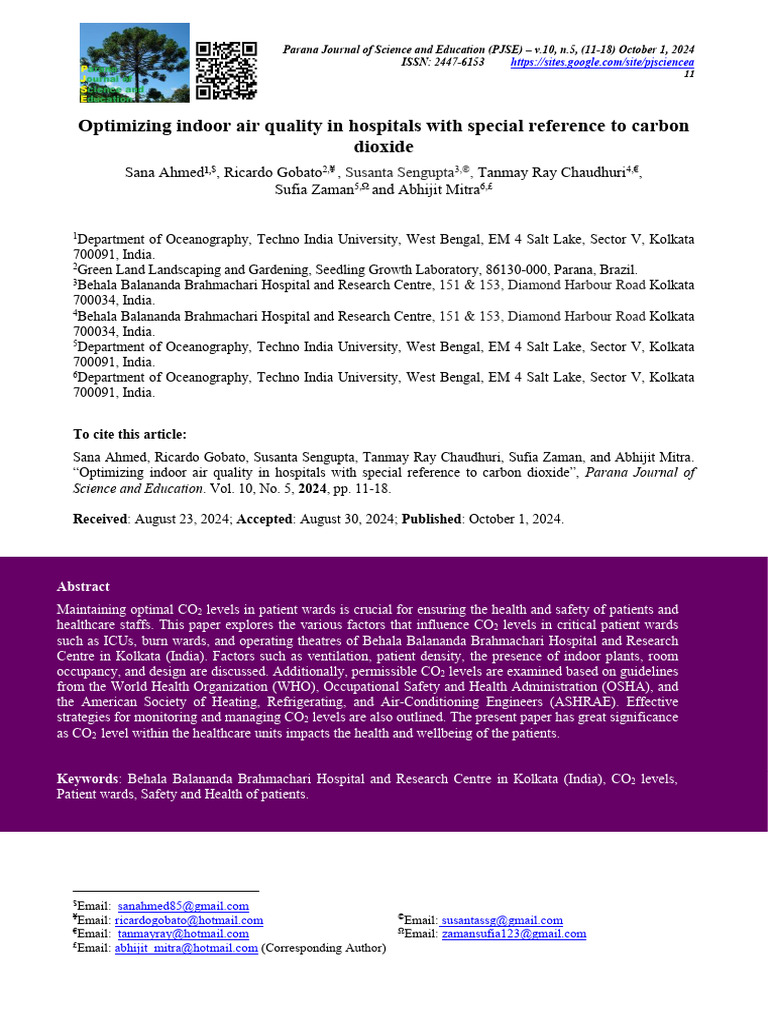 CO2 - Level in Indoor Rooms of A Kolkata Health Care Unit | PDF ...