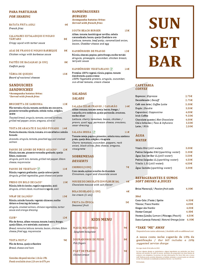 Menu do Sunset Bar | PDF | Alimentos