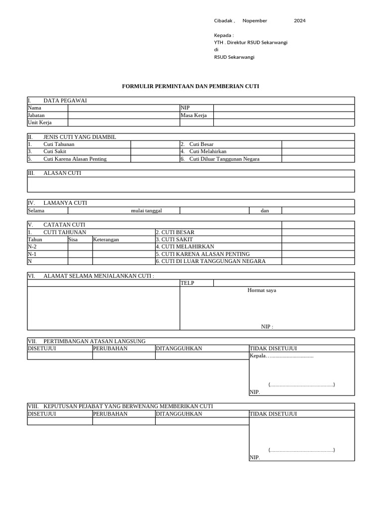 Formulir Cuti 2024 New | PDF