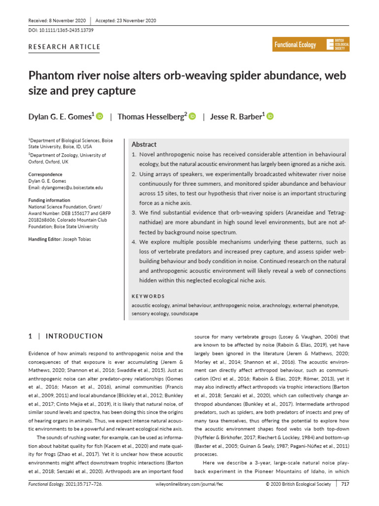 2020 - Phantom River Noise Alters Orb-Weaving Spider Abundance, Seb ...