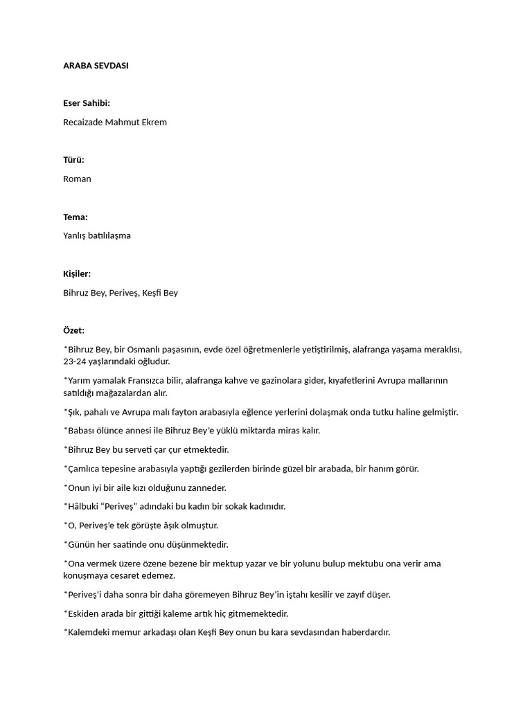 Araba Sevdası Özet Ve Deteay | PDF