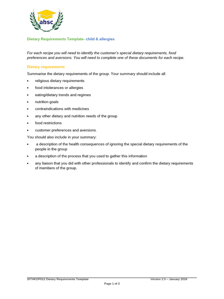 Child Dietary Requirements & Recipe Guide | PDF | Foods | Nutrition