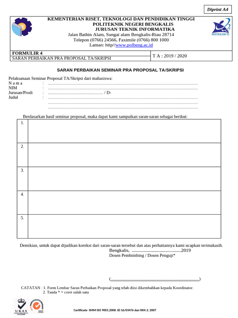 Form 4 Saran Perbaikan Proposal | PDF