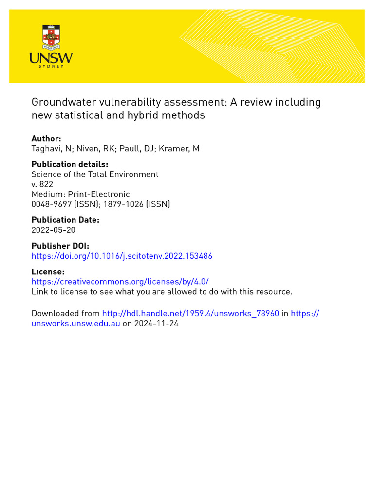 Taghavi Etal 2022 Groundwater Vuln | PDF | Aquifer | Hydrogeology