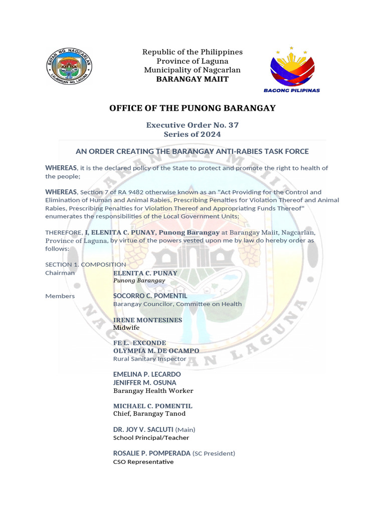 EO On Anti Rabies Task Force Sample Template | PDF