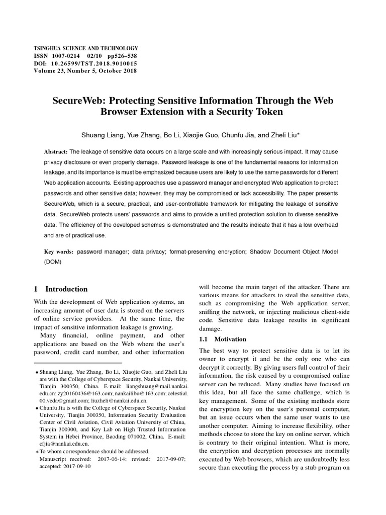 Secureweb Protecting Sensitive Information Through The Web Browser Extension With A Security ...