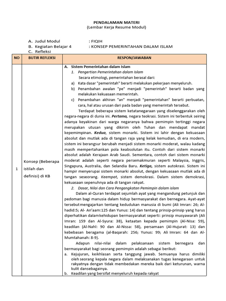 Resume KB 4. Konsep Pemerintahan Dalam Islam | PDF | Politik Resume KB 4. Konsep Pemerintahan Dalam Islam | PDF | Politik