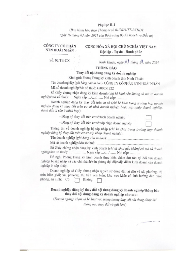 Thong Bao Thay Doi | PDF