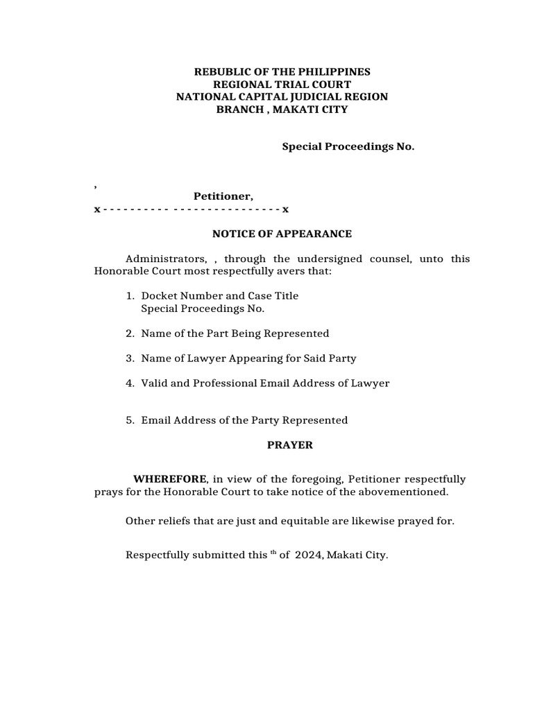 Notice of Appearance in Court Proceedings | PDF | Social Science | Law