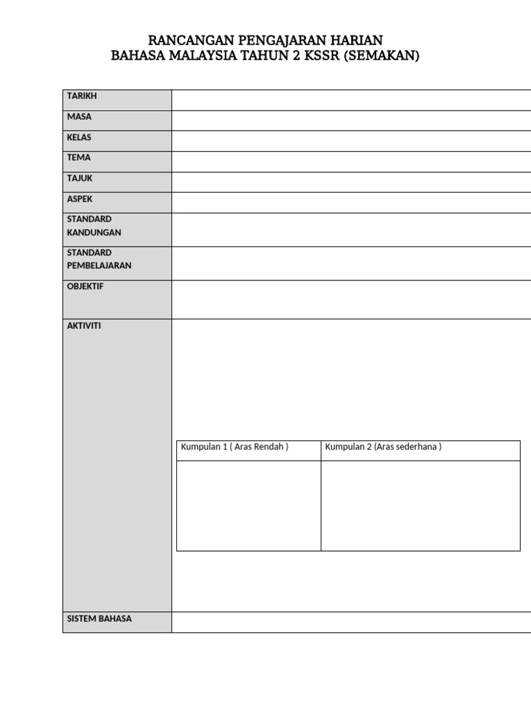 RPH Plan Kosong | PDF