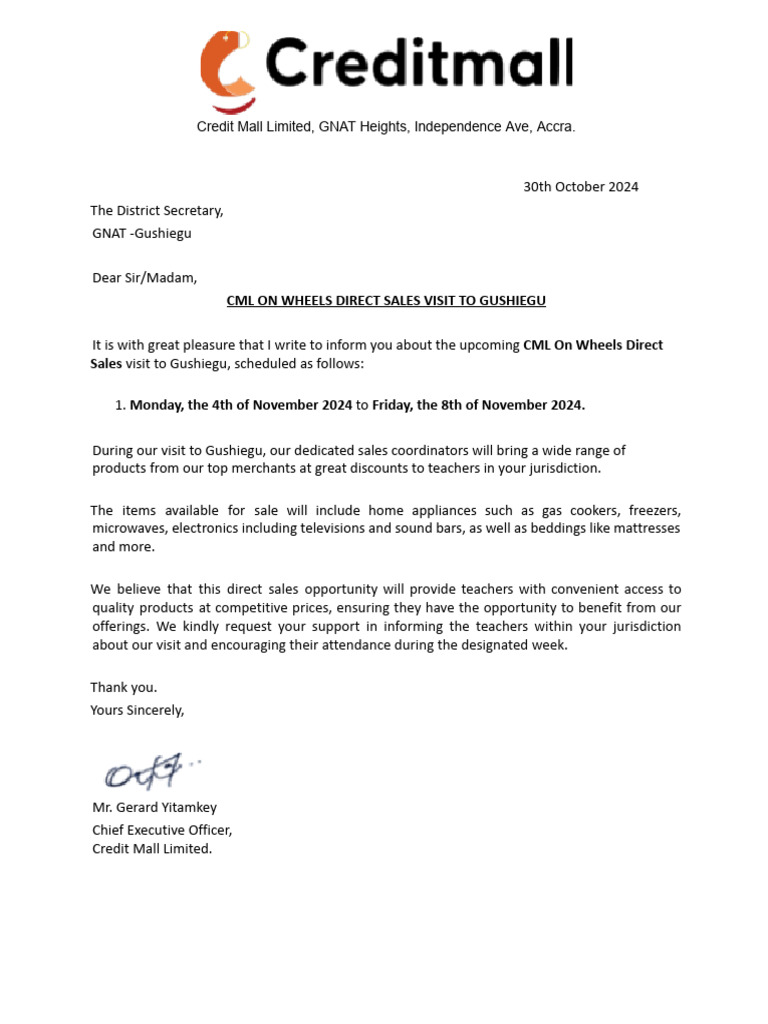 CML On Wheels Direct Sales Visit To Gushiegu | PDF