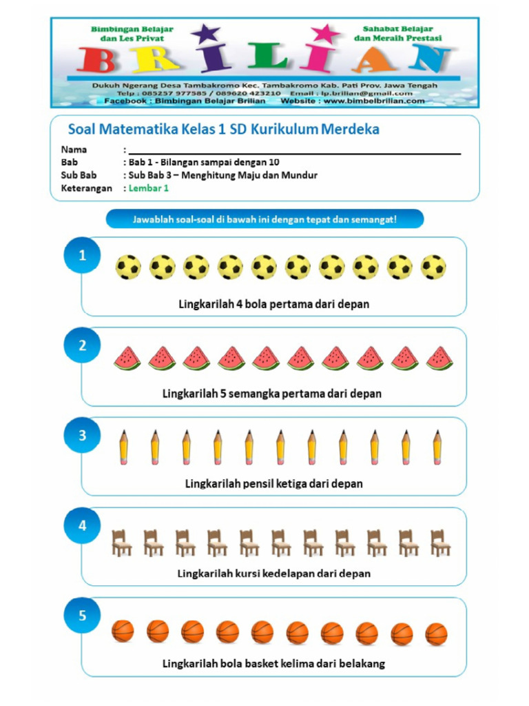 Lembar 1 Hal 1 - Soal Menghitung Maju Dan Mundur Kelas 1 SD | PDF