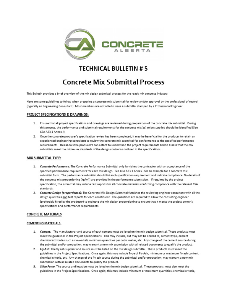 Concrete Alberta TECHNICAL Bulletin #5 Mix Submissions-Final | PDF ...