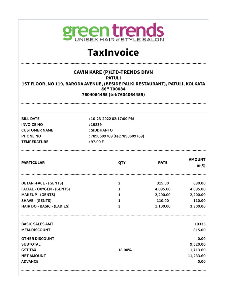Salon Bill | PDF | Payments | Taxes