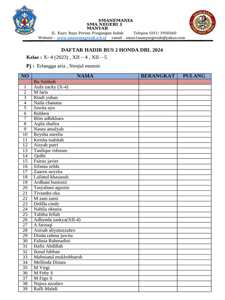 Absensi Bus 2 DBL | PDF