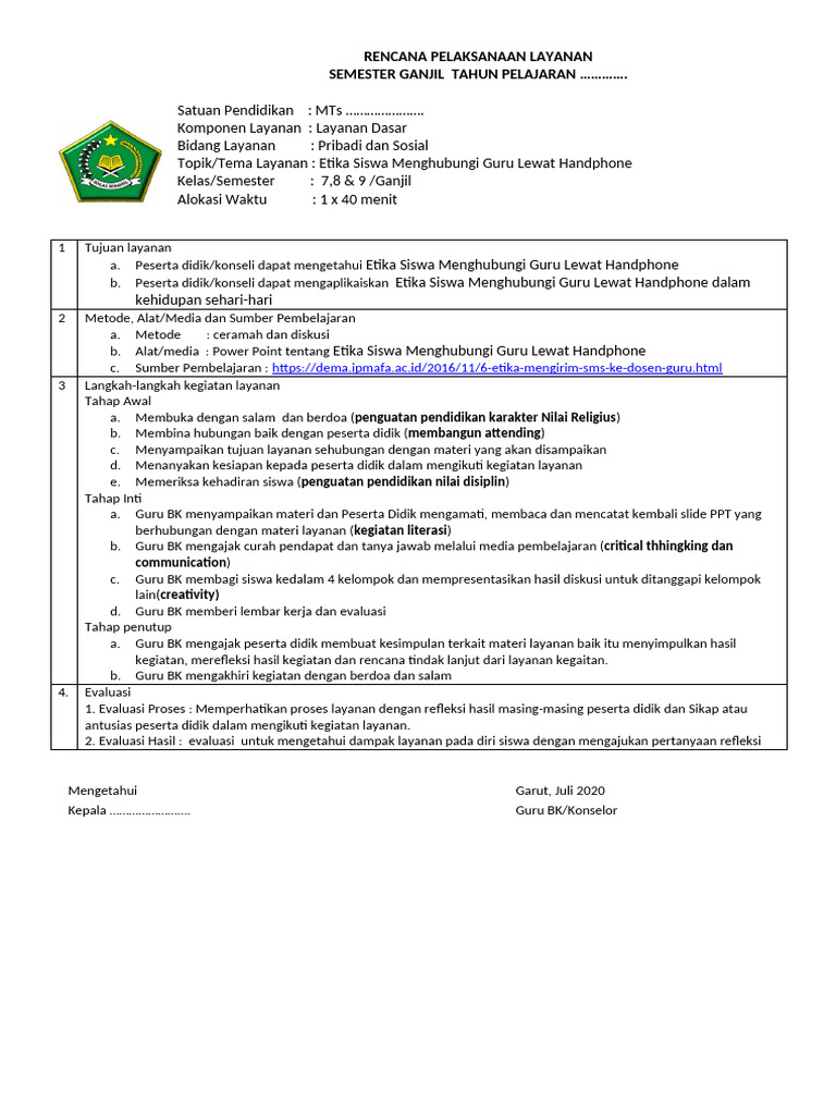 RPL - Etika Siswa Menghubungi Guru Lewat Handphone | PDF