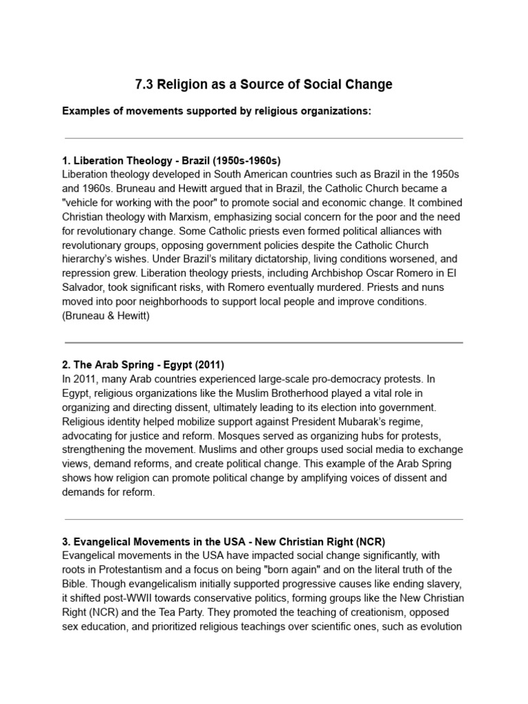 7.3 - Religion As A Source of Social Change | PDF | Catholic Church ...