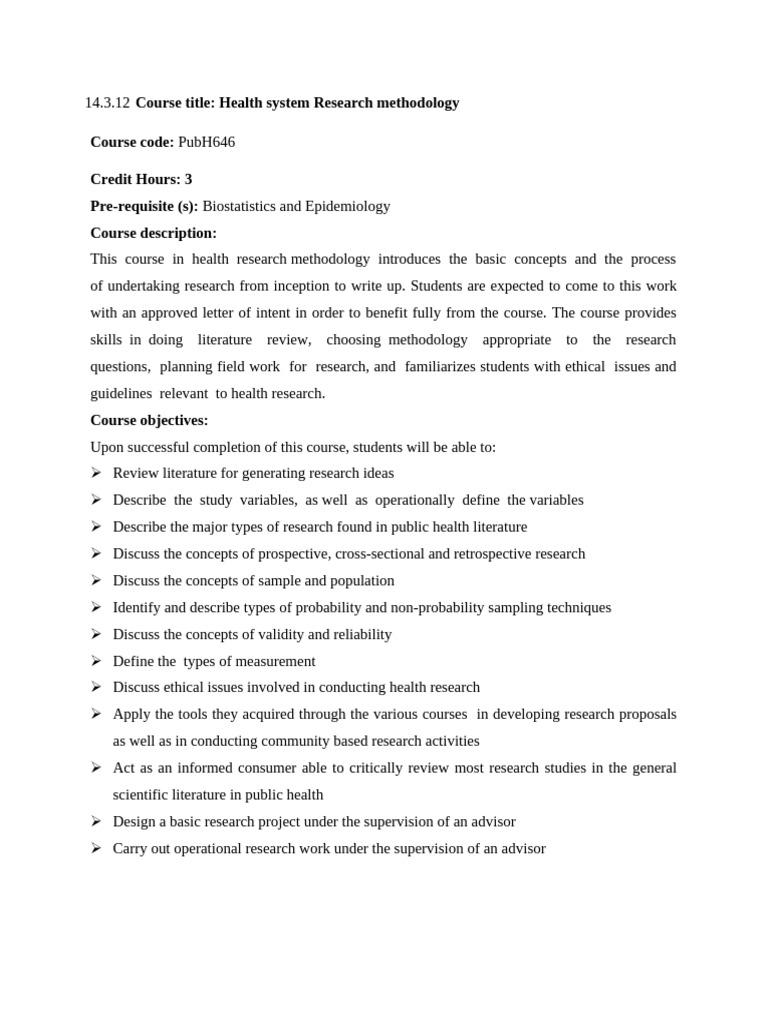 MPH HSR Course Profile | PDF | Qualitative Research | Sampling (Statistics)