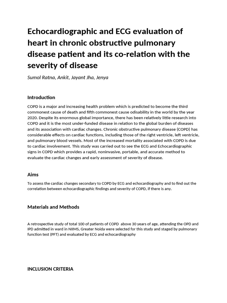 Echocardiographic and ECG Evaluation of Heart in Chronic Obstructive ...