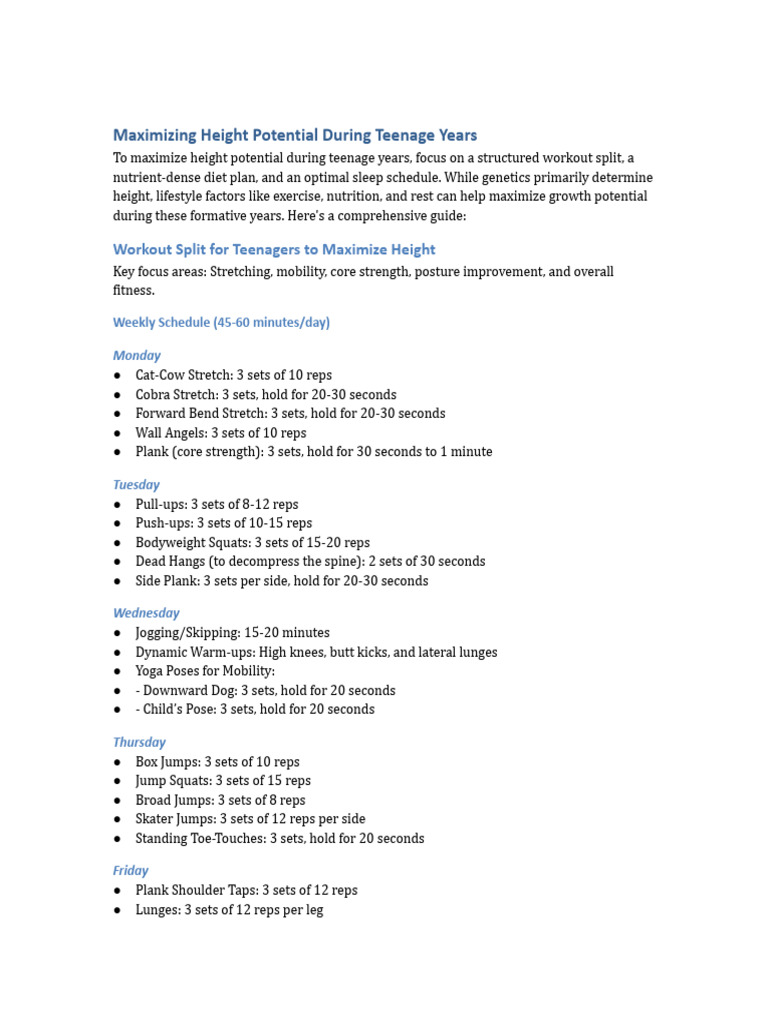 Teenage Height Maximization | PDF | Sleep | Vegetables