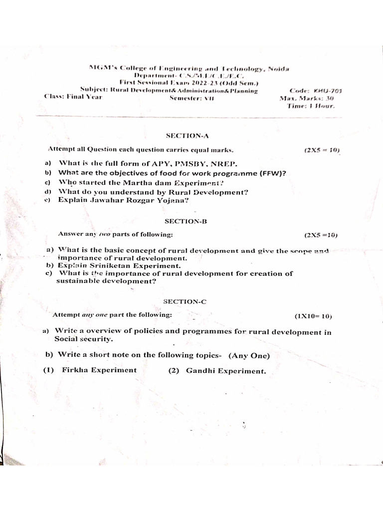 Sessional Paper 7 TH Semester | PDF