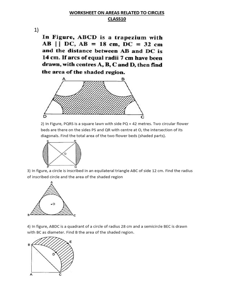 Areas Related To CIrcles Worksheet | PDF